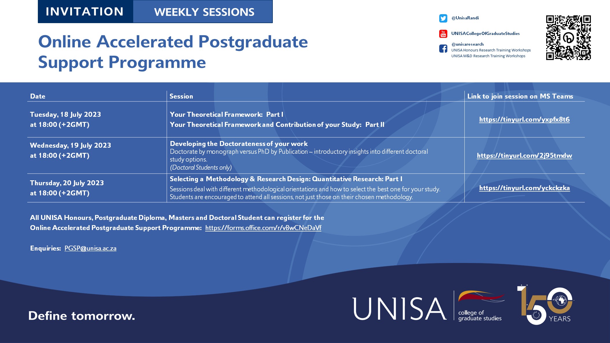 Online Accelerated Postgraduate Support Programme sessions
